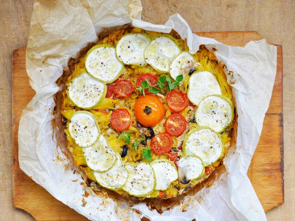 Baked Pasta Tart with Smoked Tofu