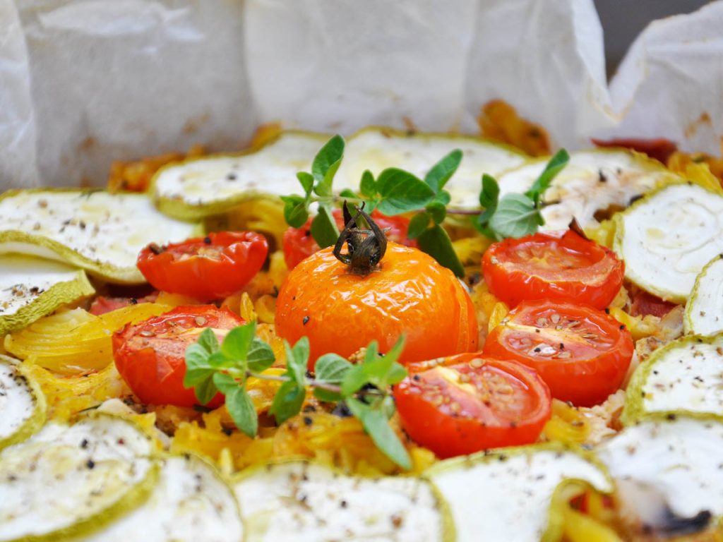 Baked Pasta Tart with Smoked Tofu