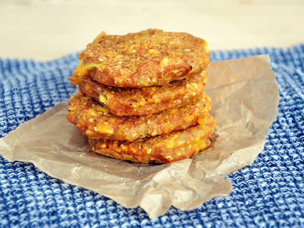 "Cheesy" Yellow Split Pea Patties with Tofu and Sesame