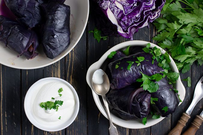 Stuffed Red Cabbage Rolls / Dolmas