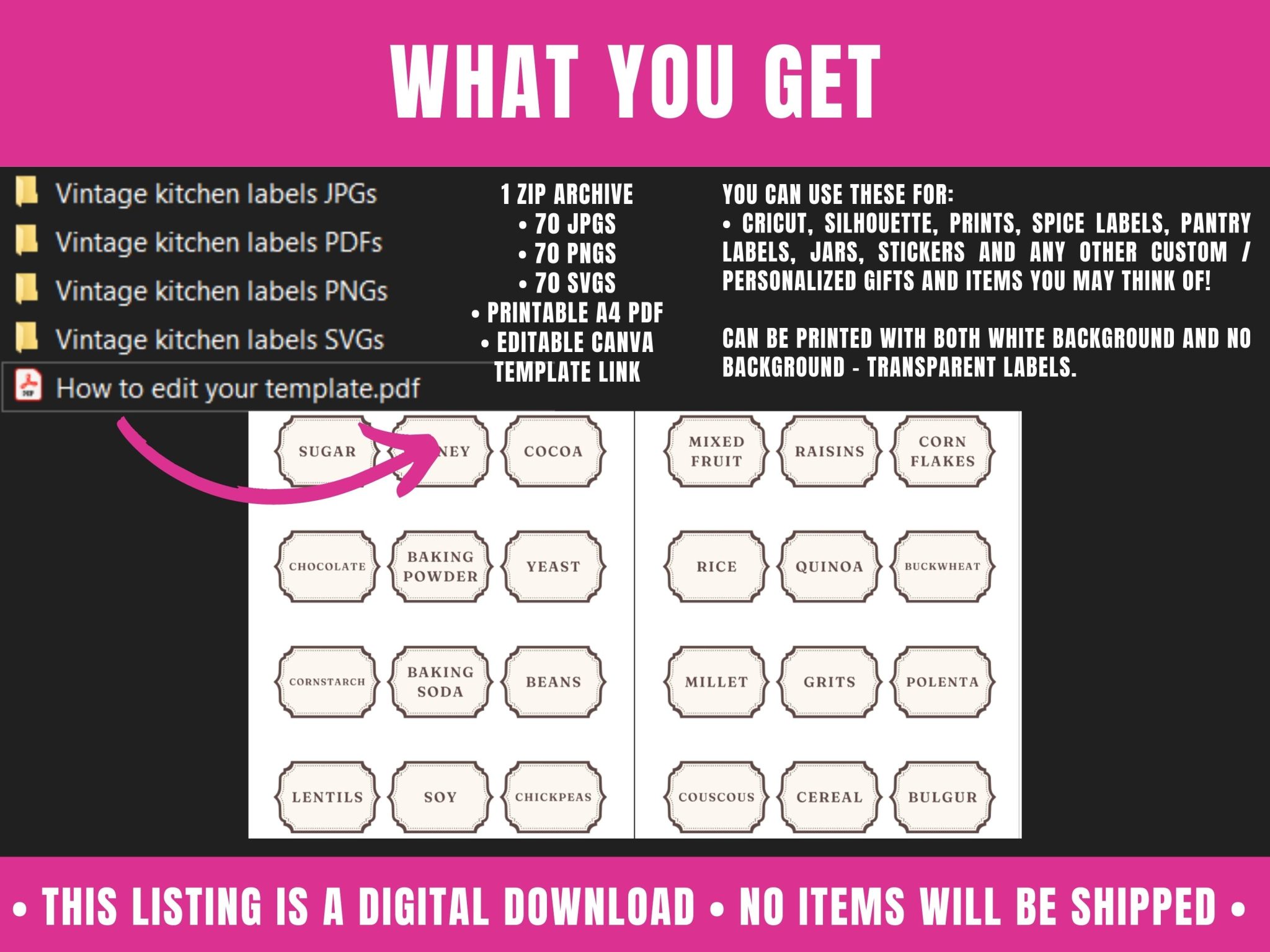 Vintage Kitchen Labels Template | Editable & Printable