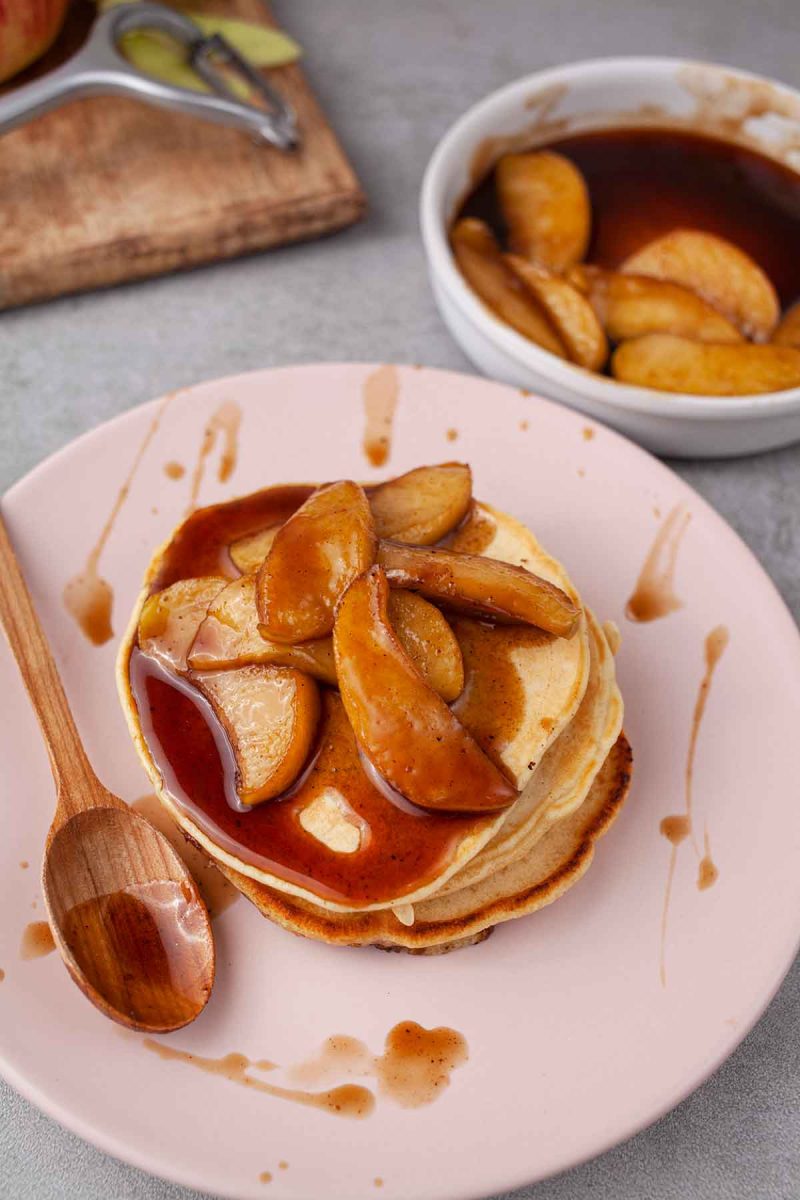 Apple Pancakes (with Easy Homemade Caramel Sauce)