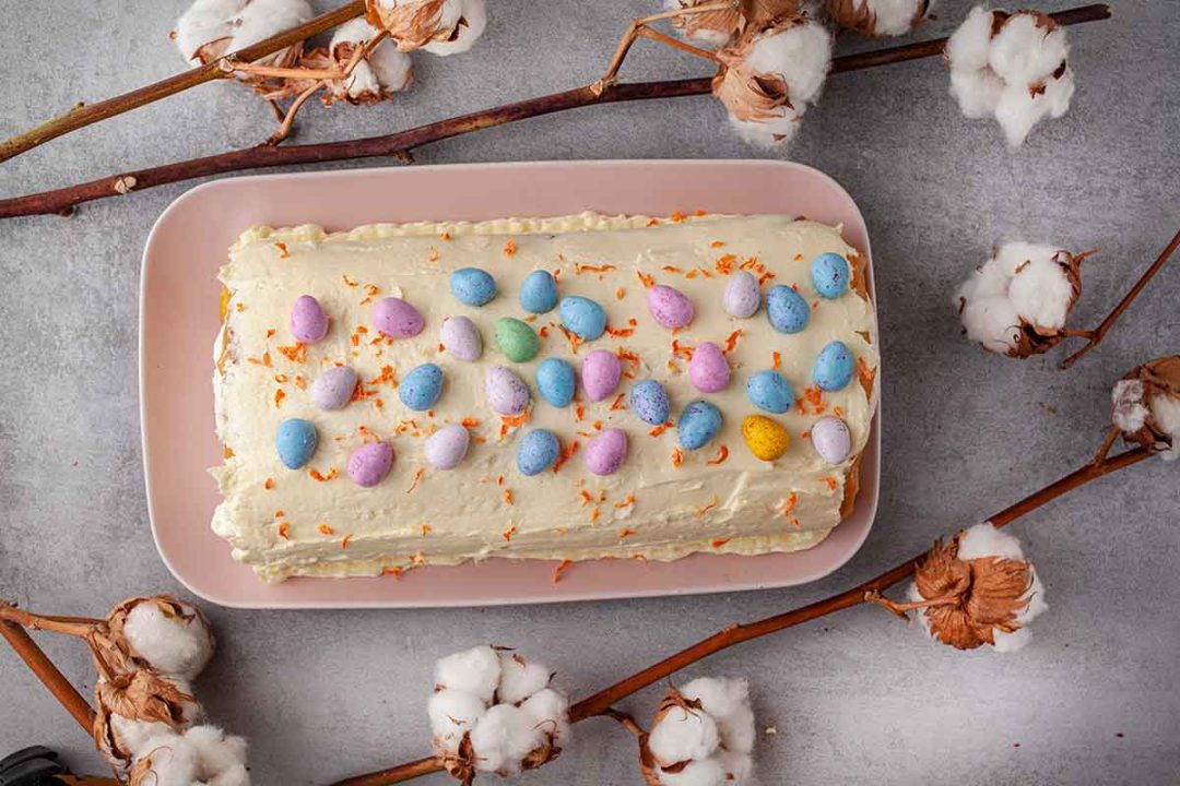 Easter Swiss Roll with Carrot Sponge and Chocolate Eggs