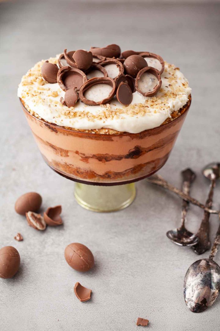 Easter Trifle with Carrot Cake and Chocolate Eggs