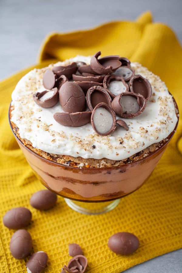 Easter Trifle with Carrot Cake and Chocolate Eggs